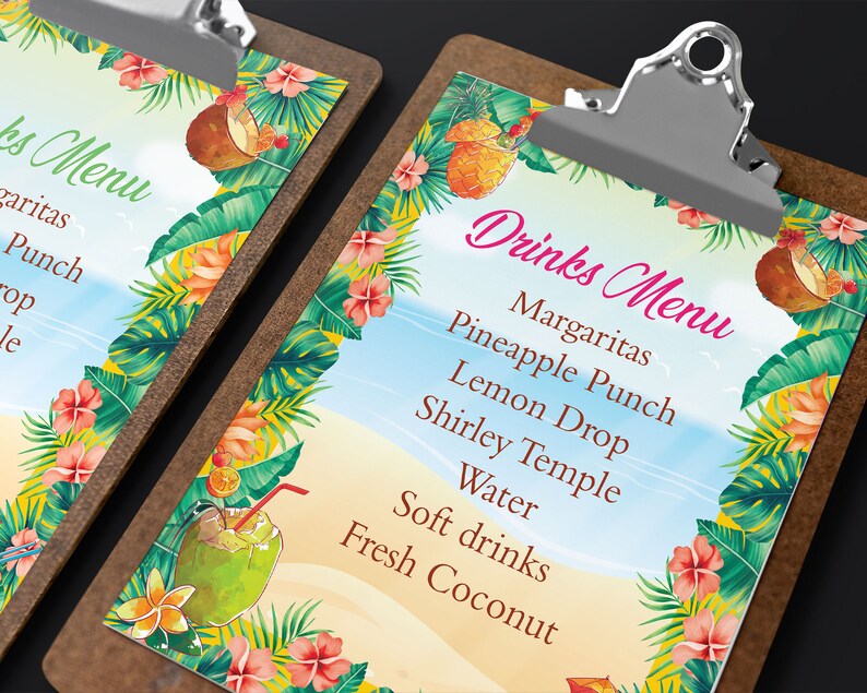 Editable Luau Drink Menu Sign Template, Hawaii Bar Menu Luau Party ...
