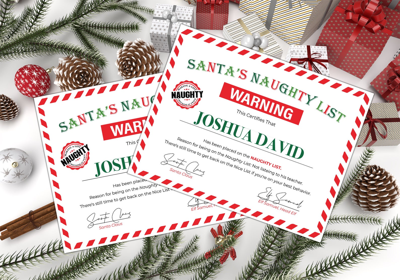 Editable Santa Warning Letter, Printable Santa Naughty List Certificate ...