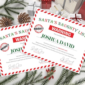 Editable Santa Warning Letter, Printable Santa Naughty List Certificate ...