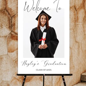 Customizable Grad Party Welcome Sign With Photo | Minimalist Graduation ...