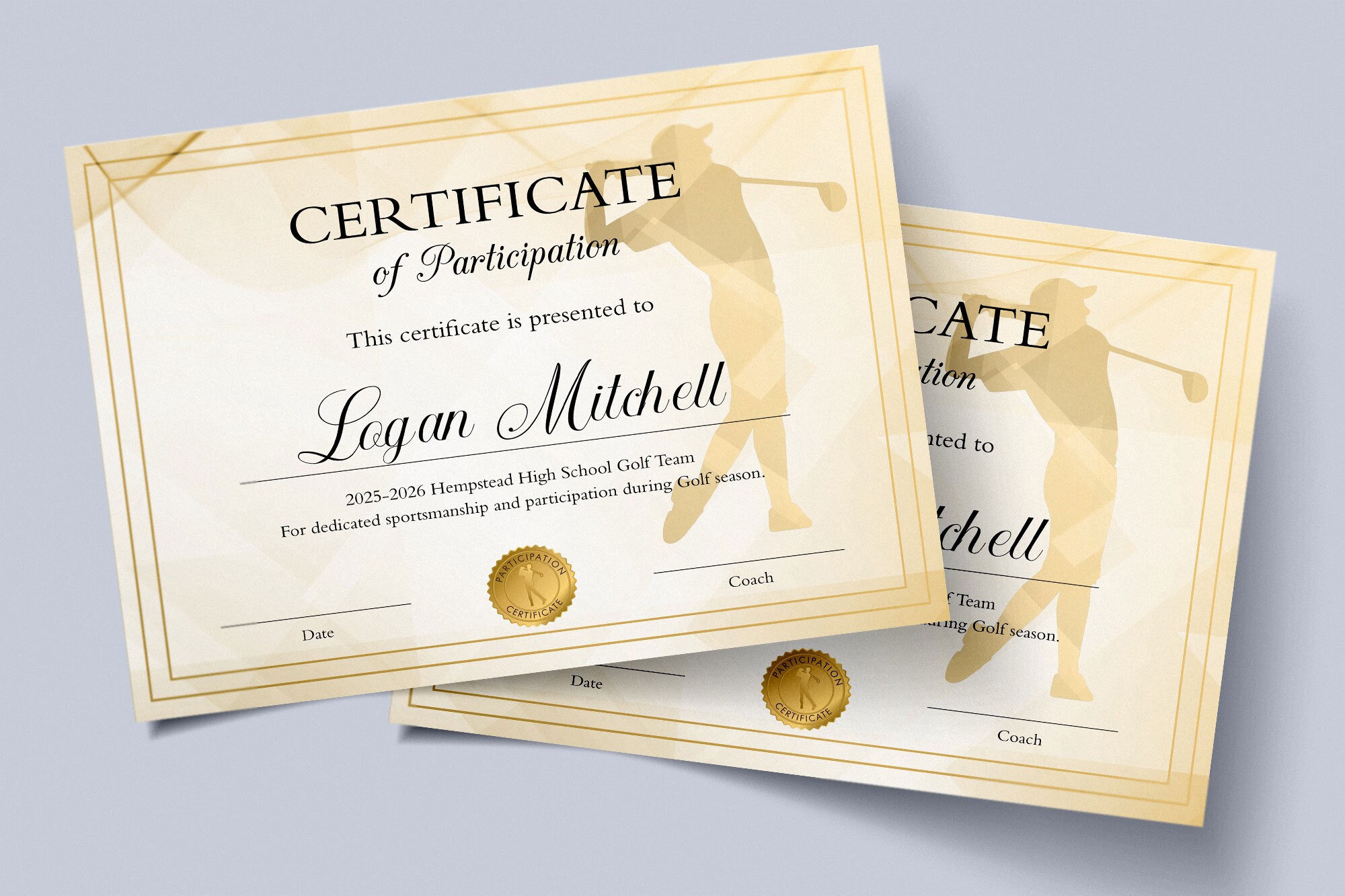 Editable Golf Certificate Template for Boys, DIY Golf Participation ...