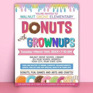 Donuts With Grownups Flyer, Father Mother Parents Grandparents ...