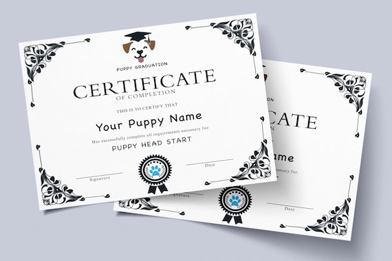 EDITABLE Puppy Dog Graduation Certificate Template, Dog Award ...