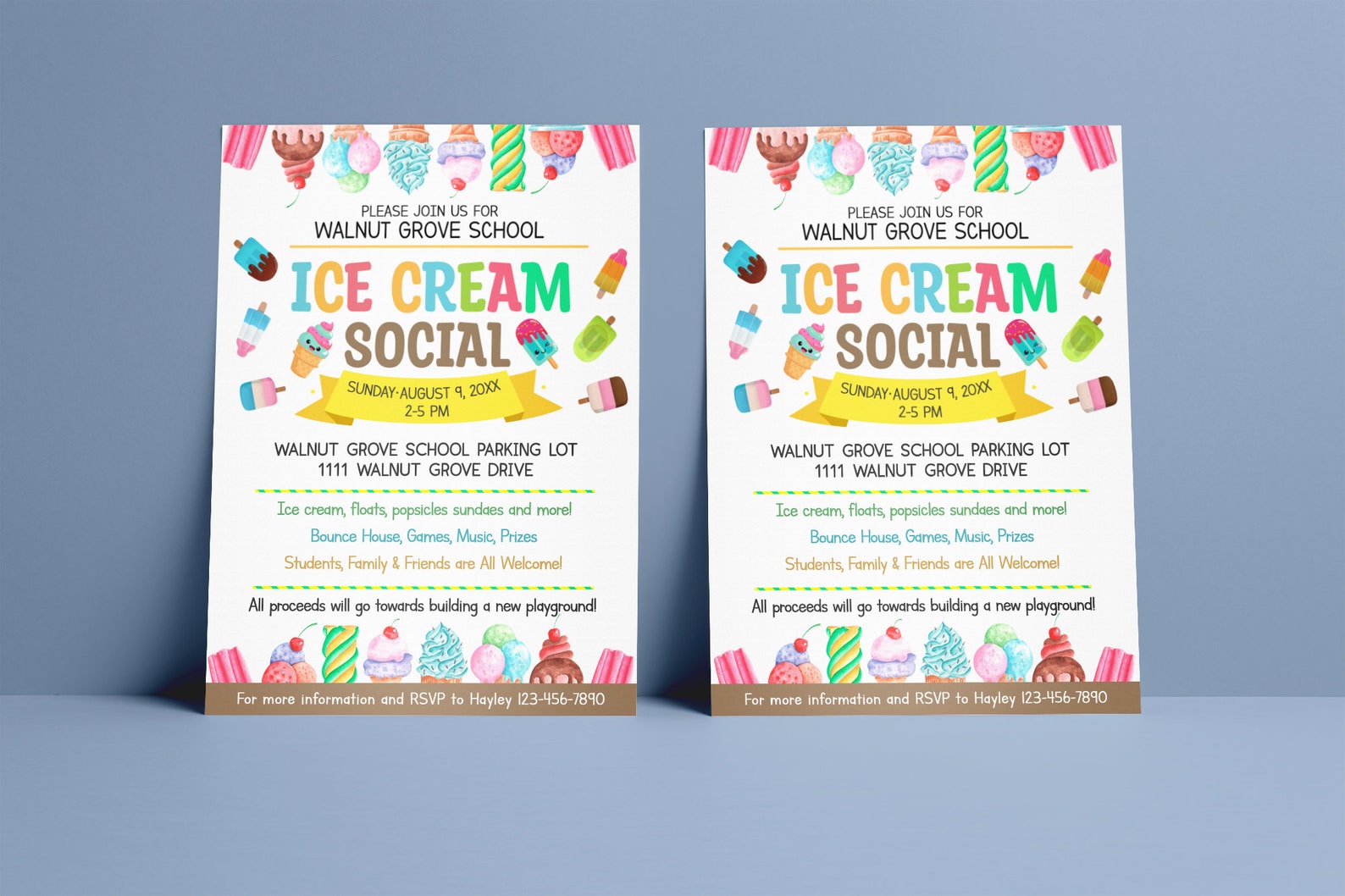 EDITABLE Ice Cream Social Flyer, Summer Ice Cream Party, Watercolor ...