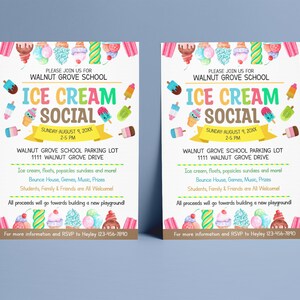 EDITABLE Ice Cream Social Flyer, Summer Ice Cream Party, Watercolor ...