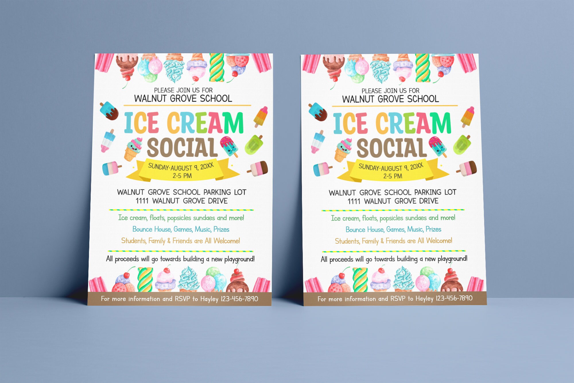 EDITABLE Ice Cream Social Flyer, Summer Ice Cream Party, Watercolor ...