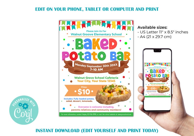 Editable Baked Potato Bar Flyer PTA PTO Fundraiser Flyer - Etsy
