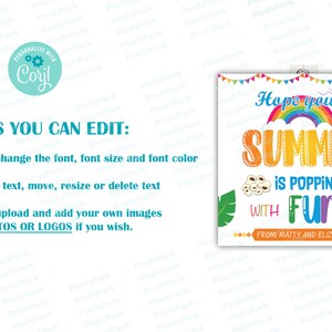 Editable Summer Gift Tag, Hope Your Summer is Popping With Fun Gift ...