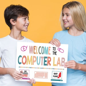 PDF Welcome to the Computer Lab Sign White, Printable School Computer ...