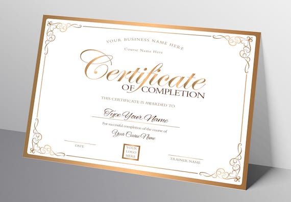 Custom Certificate of Completion Template, Gold DIY Training Course ...