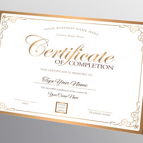 Gold Certificate of Completion Template - Etsy Australia
