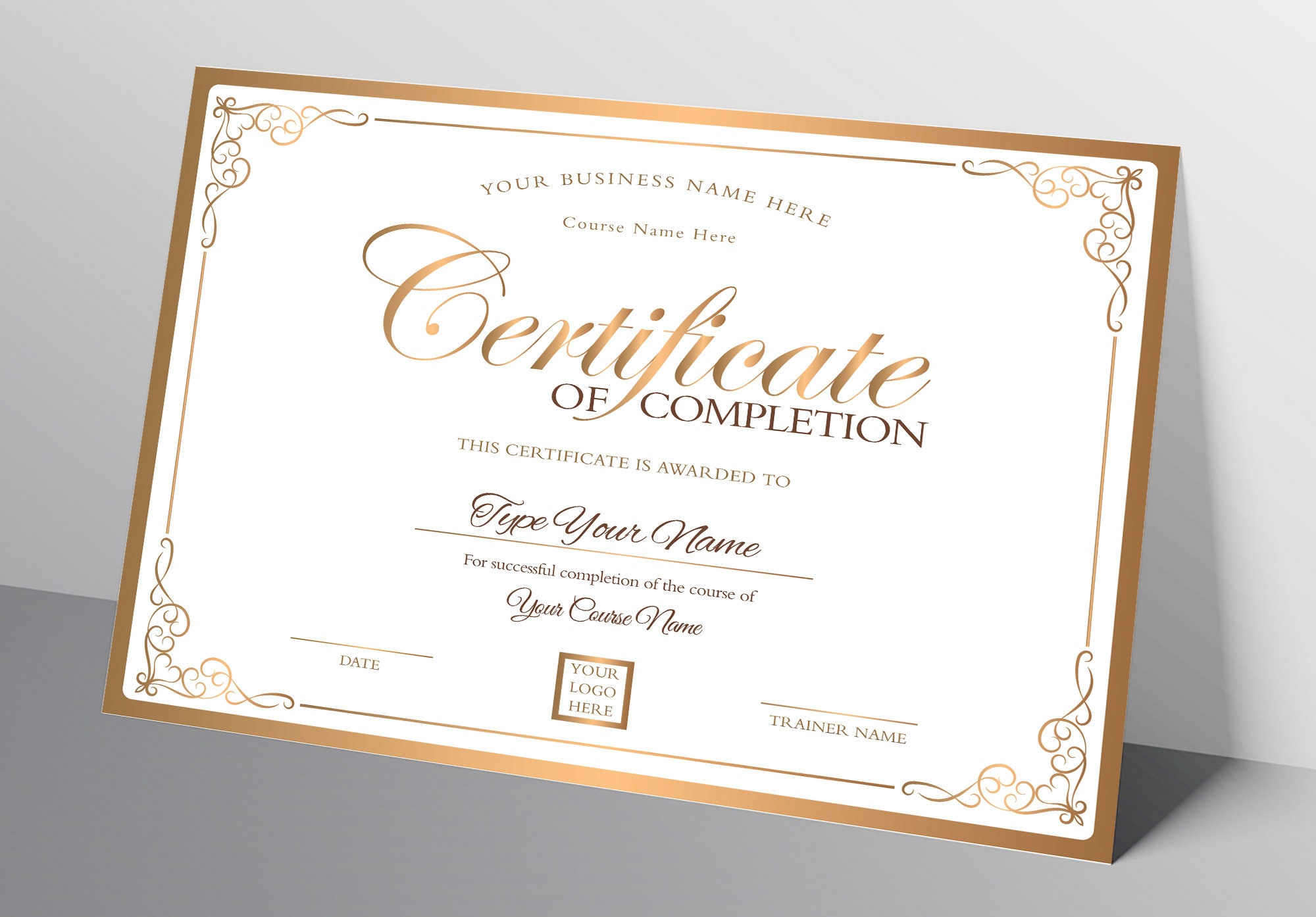 Custom Certificate of Completion Template Gold DIY Training | Etsy