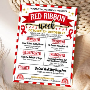 Red Ribbon Spirit Week Template, School Spirit Week Schedule, Red ...