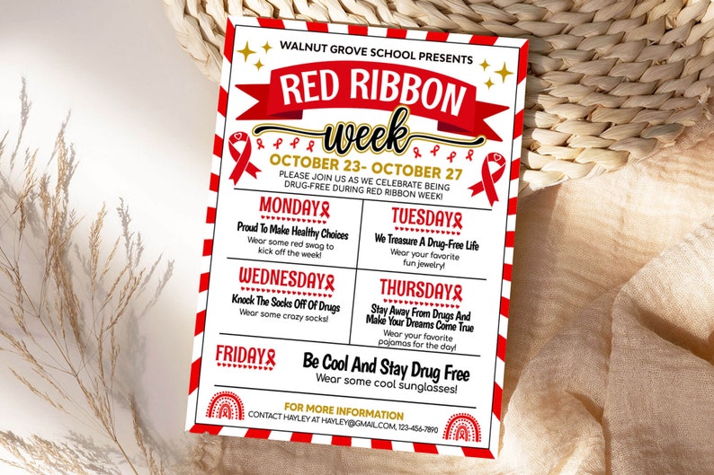 Red Ribbon Spirit Week Template, School Spirit Week Schedule, Red ...