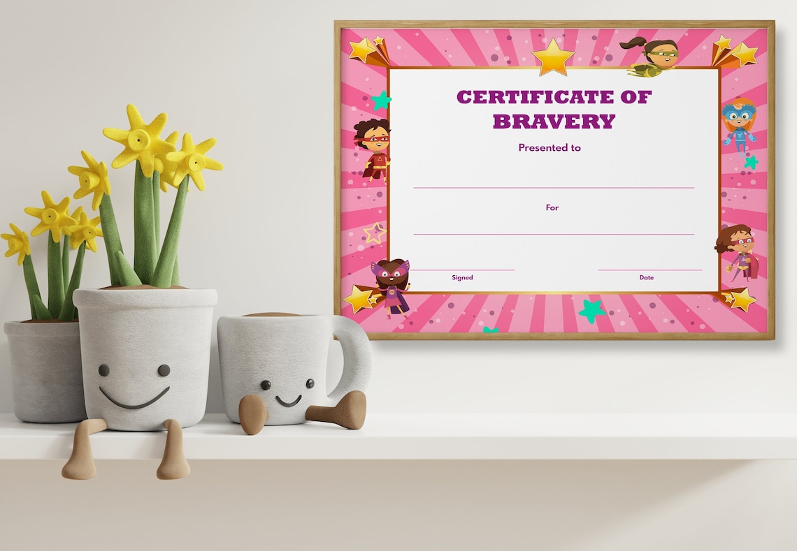Printable PDF Certificate of Bravery, Pink PDF Kids Certificate ...