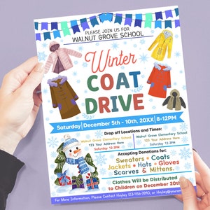 Editable Winter Coat Drive Flyer Template, DIY Charity Church ...