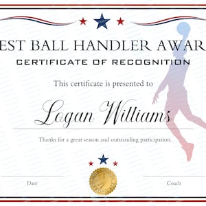 EDITABLE End of Season Basketball Award Certificates, Red White Blue 16 ...