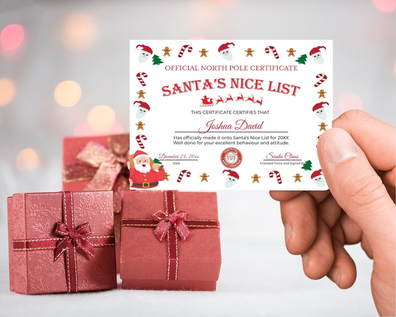 DIY Mini Nice List Certificate From Santa, Red White Christmas ...