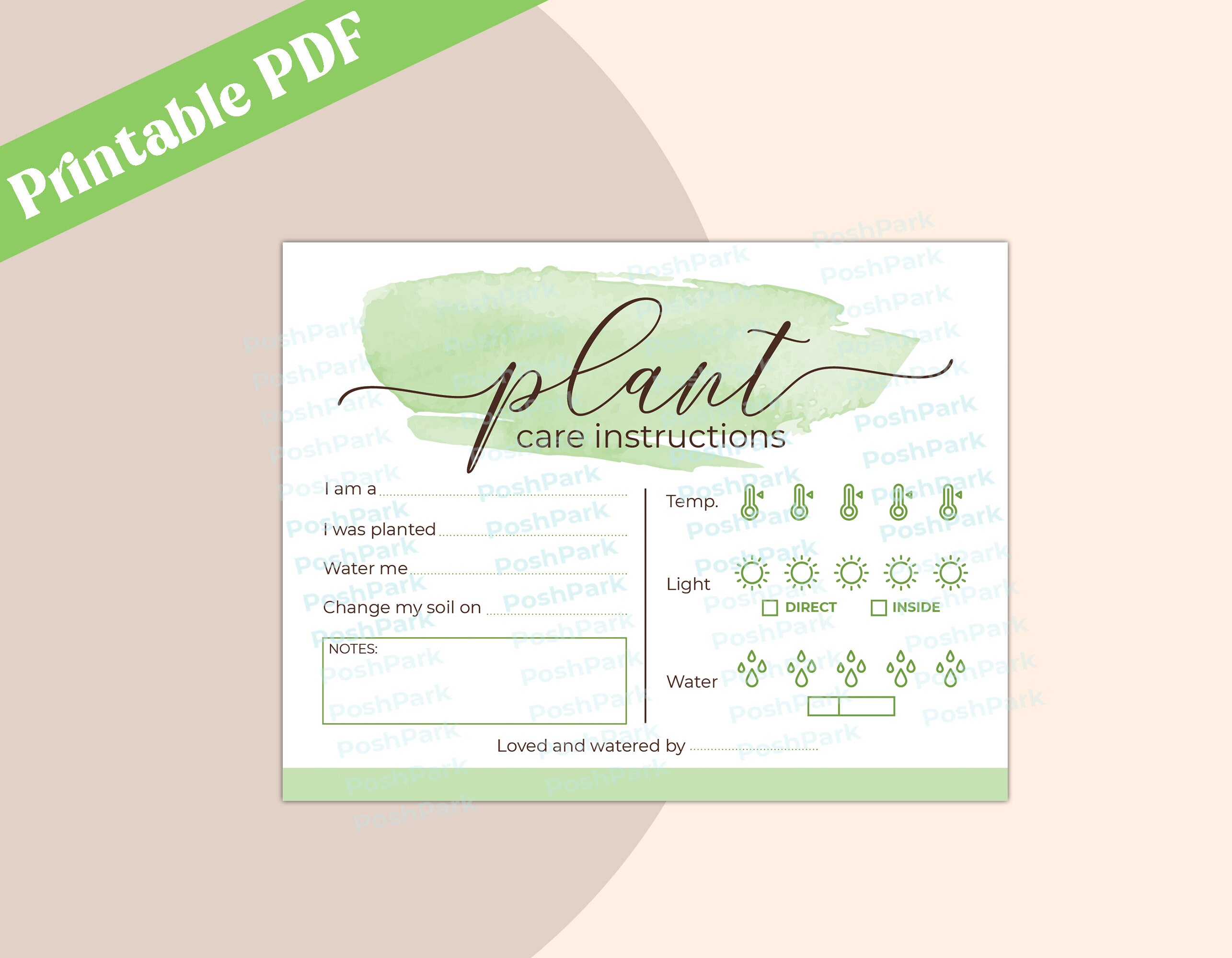 Printable PDF Plant Care Card, Plant Care Template, Multi Use Plant ...