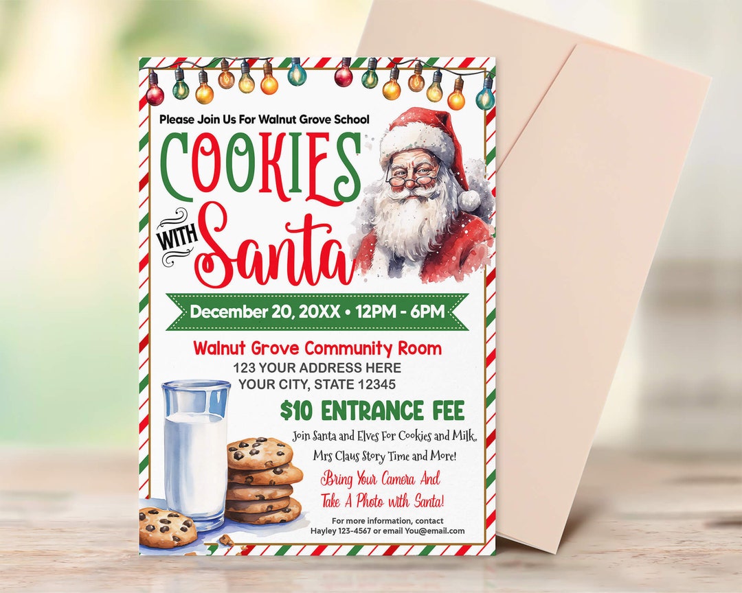 Cookies With Santa Flyer Invite, PTO PTA Cookies With Santa, Christmas ...