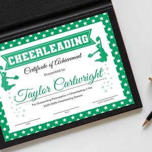 EDITABLE Cheerleader Certificate, Green DIY Cheerleading Award ...