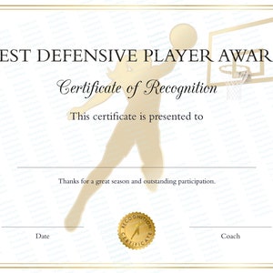 PRINTABLE PDF End of Season Basketball Award Certificates for Girls,16 ...