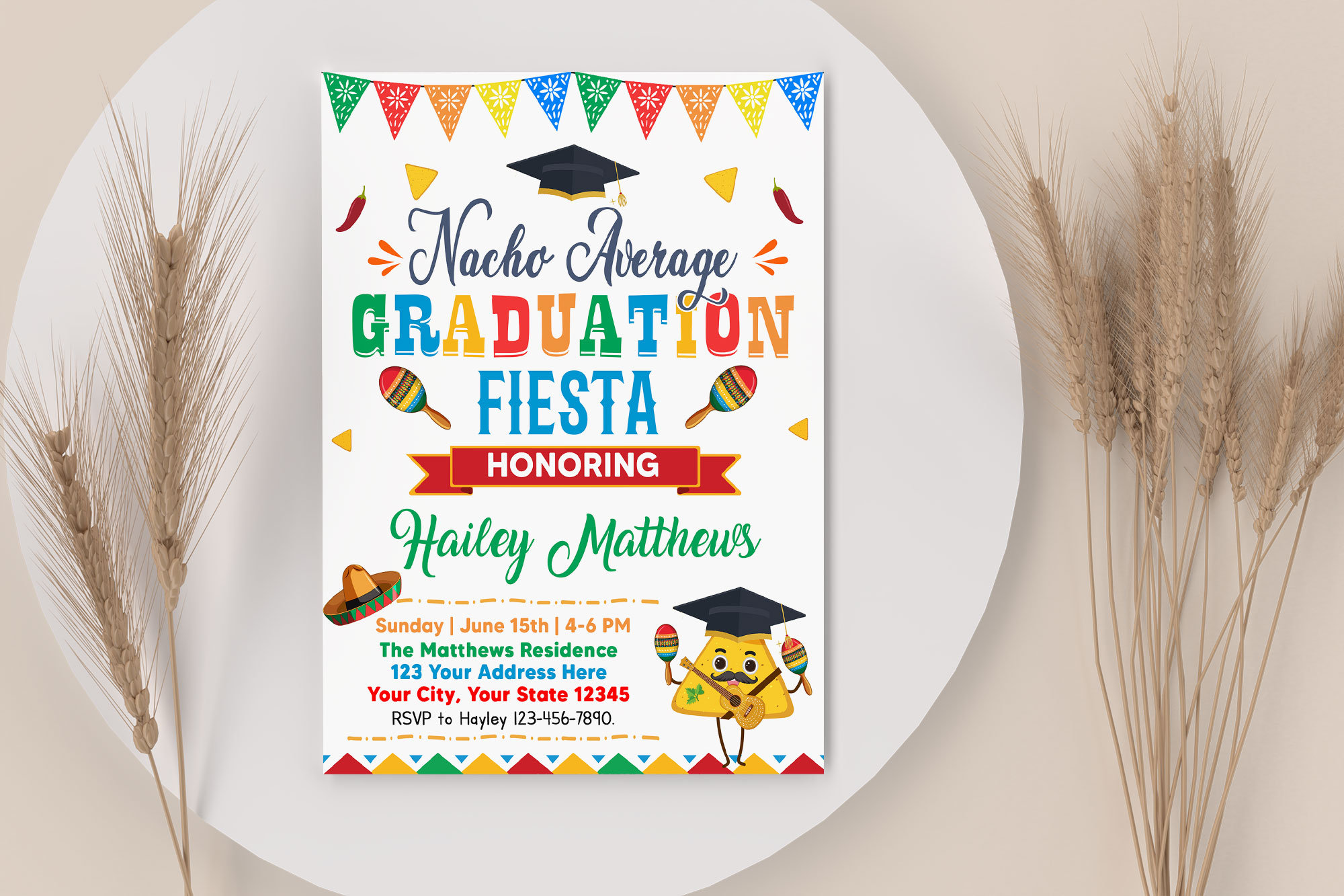 Editable Nacho Average Graduation Invitation | Fiesta Grad Invite ...