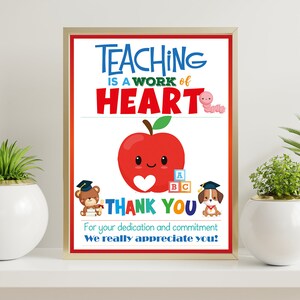 PRINTABLE Teaching is a Work of Heart Sign, Teacher and Staff ...