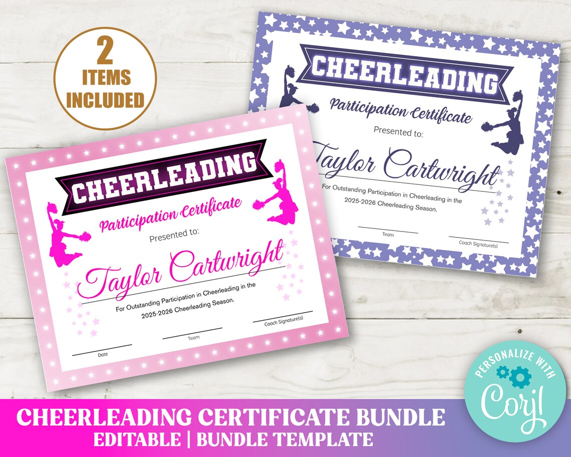 Editable Cheerleader Certificates Bundle Cheer Team Gifts - Etsy