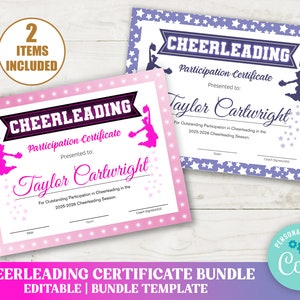 Editable Cheerleader Certificates Bundle, Cheer Team Gifts Purple and ...