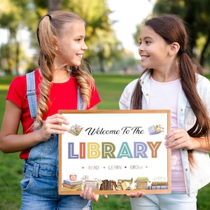 Welcome Library School Sign, Printable School Library Poster Classroom ...