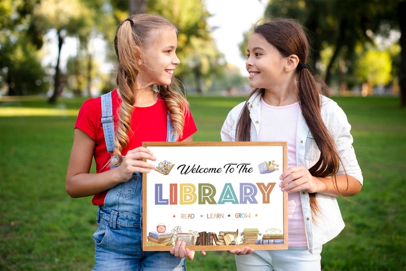 Welcome Library School Sign Printable School Library Poster - Etsy