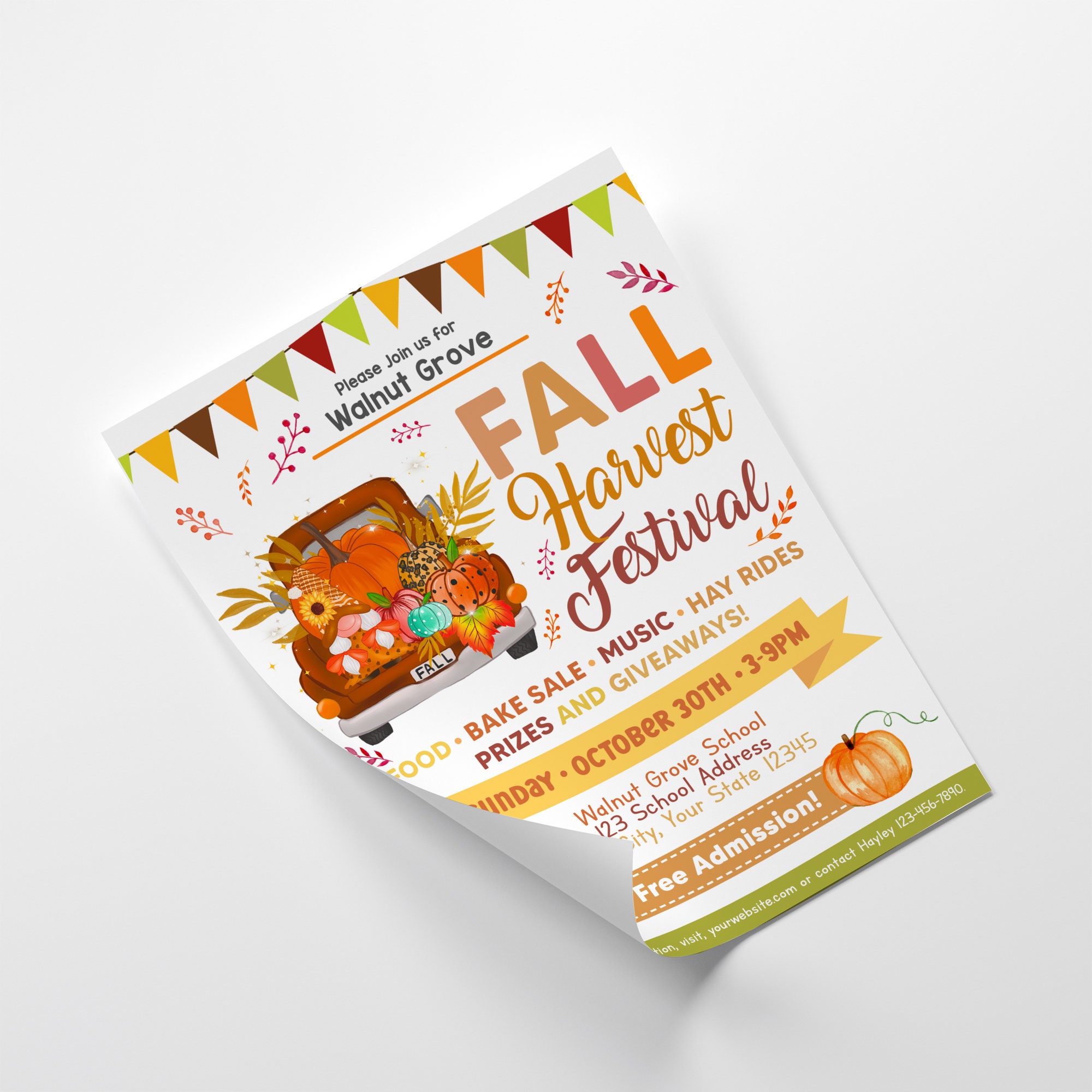 Editable Fall Harvest Festival Flyer, School Church Community Halloween ...