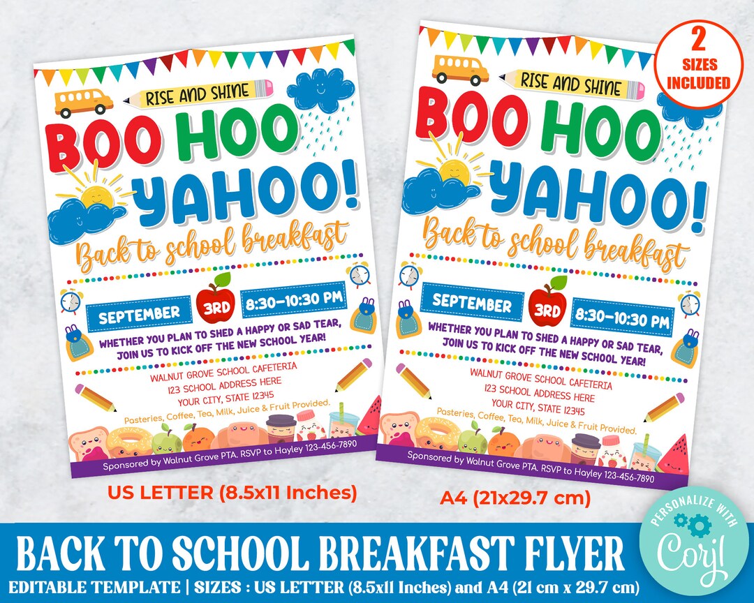 Editable Boo Hoo Breakfast Flyer Invitation, Back to School Breakfast ...