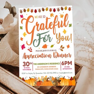 Editable Fall Appreciation Invitation Template, Grateful for You ...