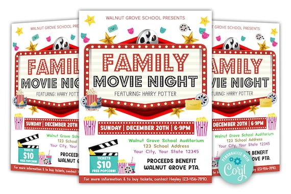 Editable Family Movie Night Flyer School Church Benefit - Etsy