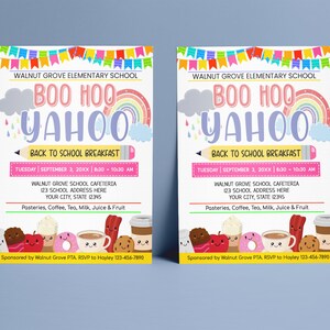EDITABLE Boo Hoo Yahoo Back to School Breakfast Flyer, PTA PTO ...