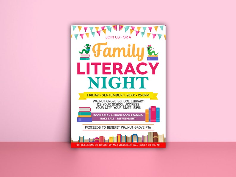 Editable Family Literacy Night Flyer PTO PTA Reading Book - Etsy