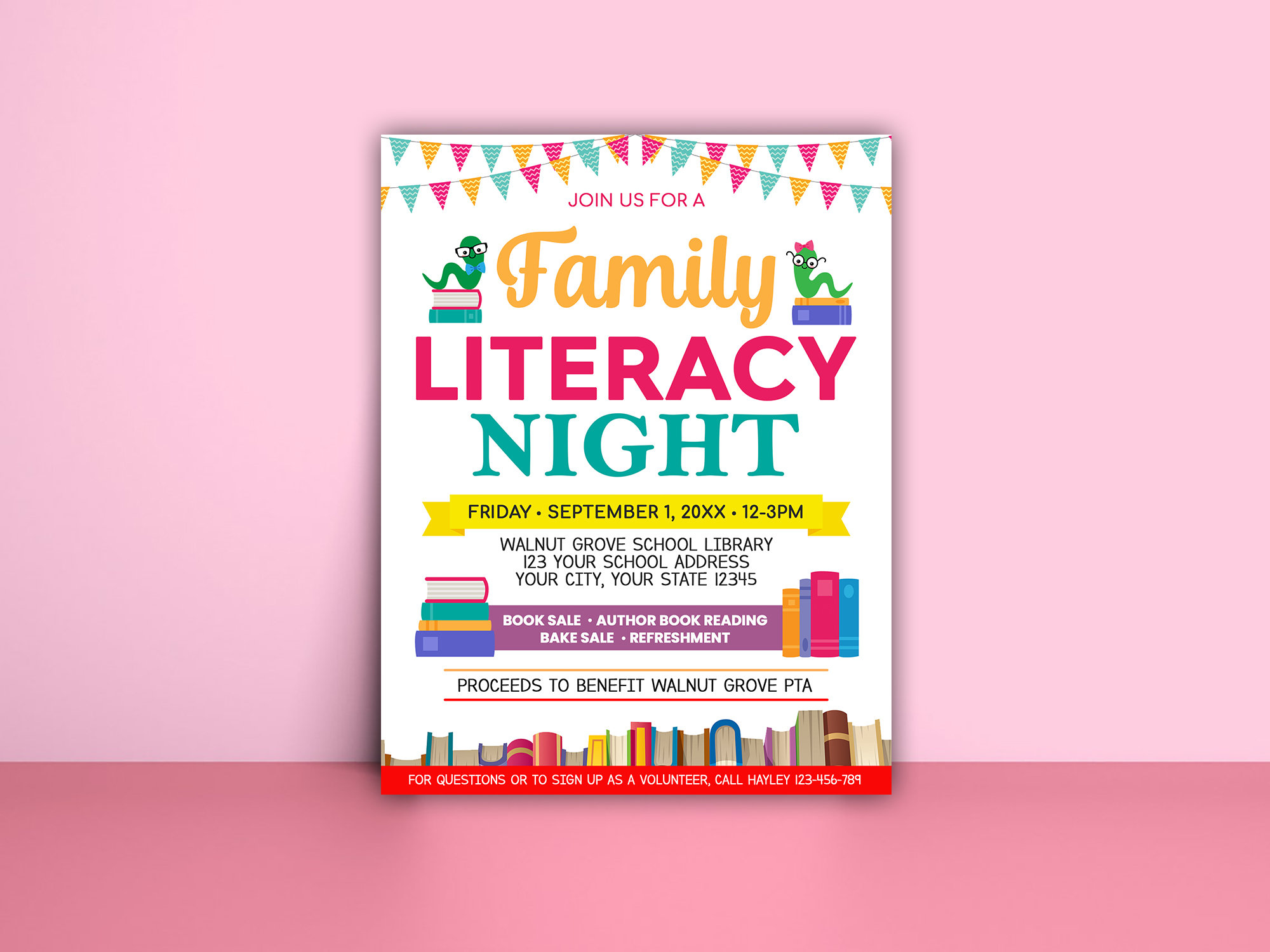 Editable Family Literacy Night Flyer, PTO PTA Reading Book Sale School ...