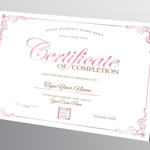 Editable Certificate of Completion Template, Rose Gold Training Course ...