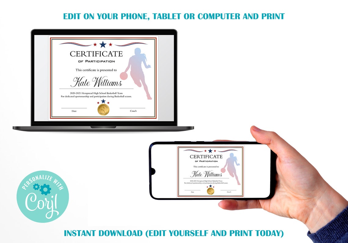 Editable Basketball Certificate Template Bundle for Boys and Girls, Red ...