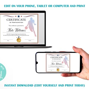 Editable Basketball Certificate Template Bundle for Boys and Girls, Red ...