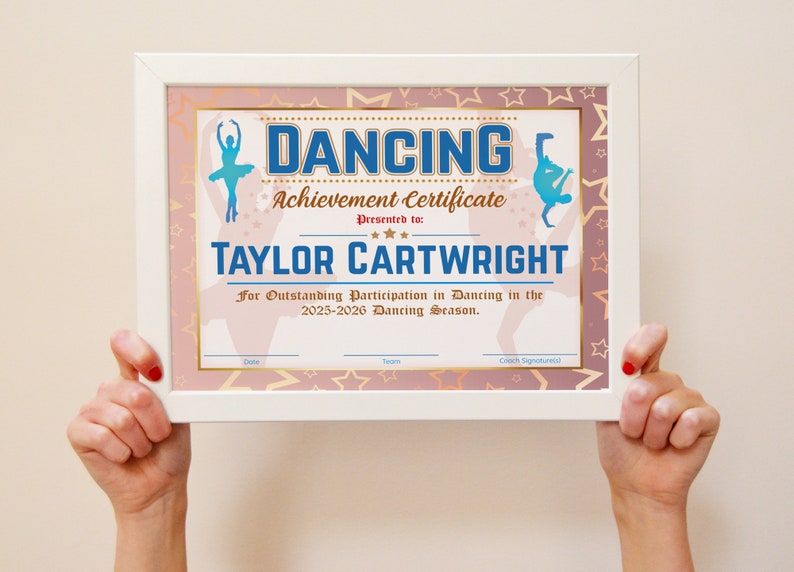 EDITABLE Dancer Certificate Dancing Award Dancer Printable - Etsy