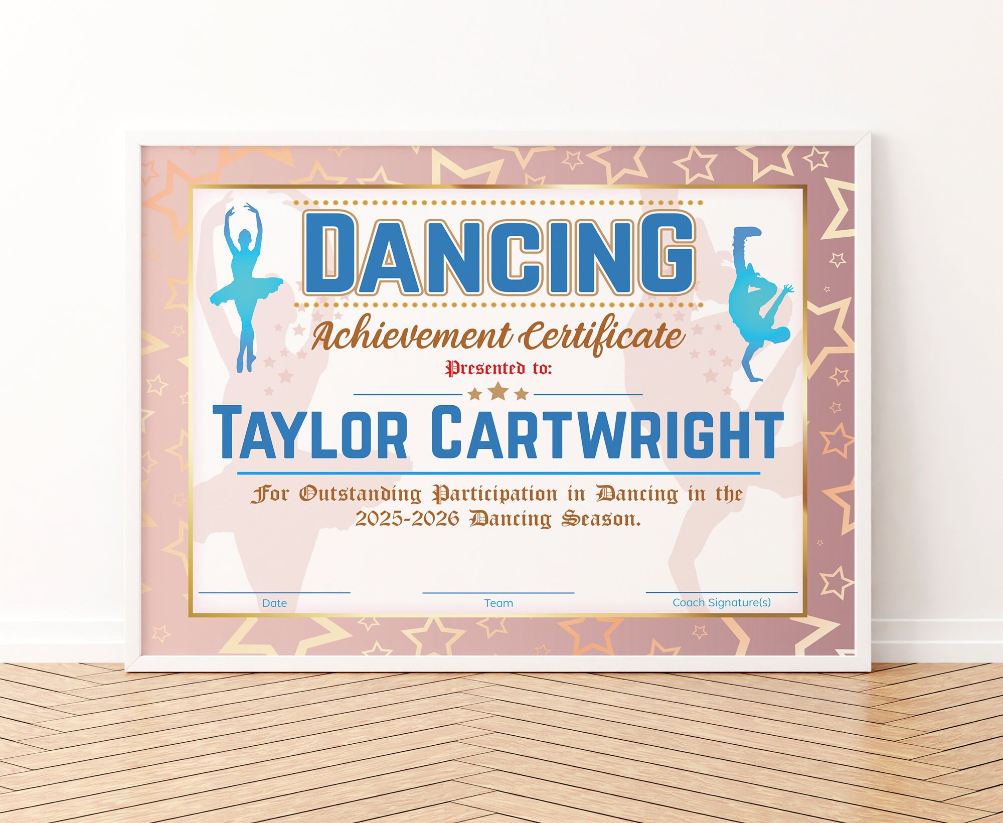 EDITABLE Dancer Certificate Dancing Award Dancer Printable - Etsy