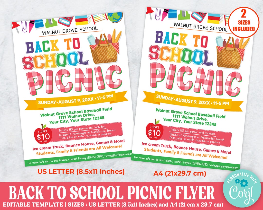 Editable Back to School Picnic Flyer Invitation, PTA PTO Picnic Invite ...
