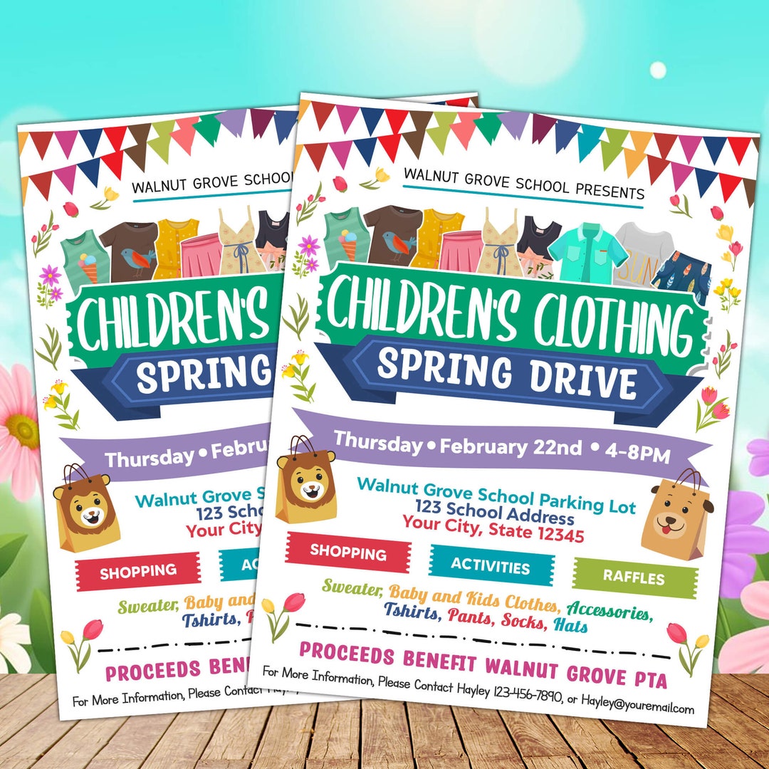 Children's Clothing Spring Drive Flyer, Editable PTA PTO Flyer, School ...