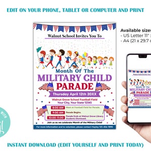 Editable Month of the Military Child Parade Flyer, PTO PTA School Flyer ...