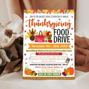 Editable Thanksgiving Food Drive Flyer, Fall Food Drive Flyer, Autumn ...