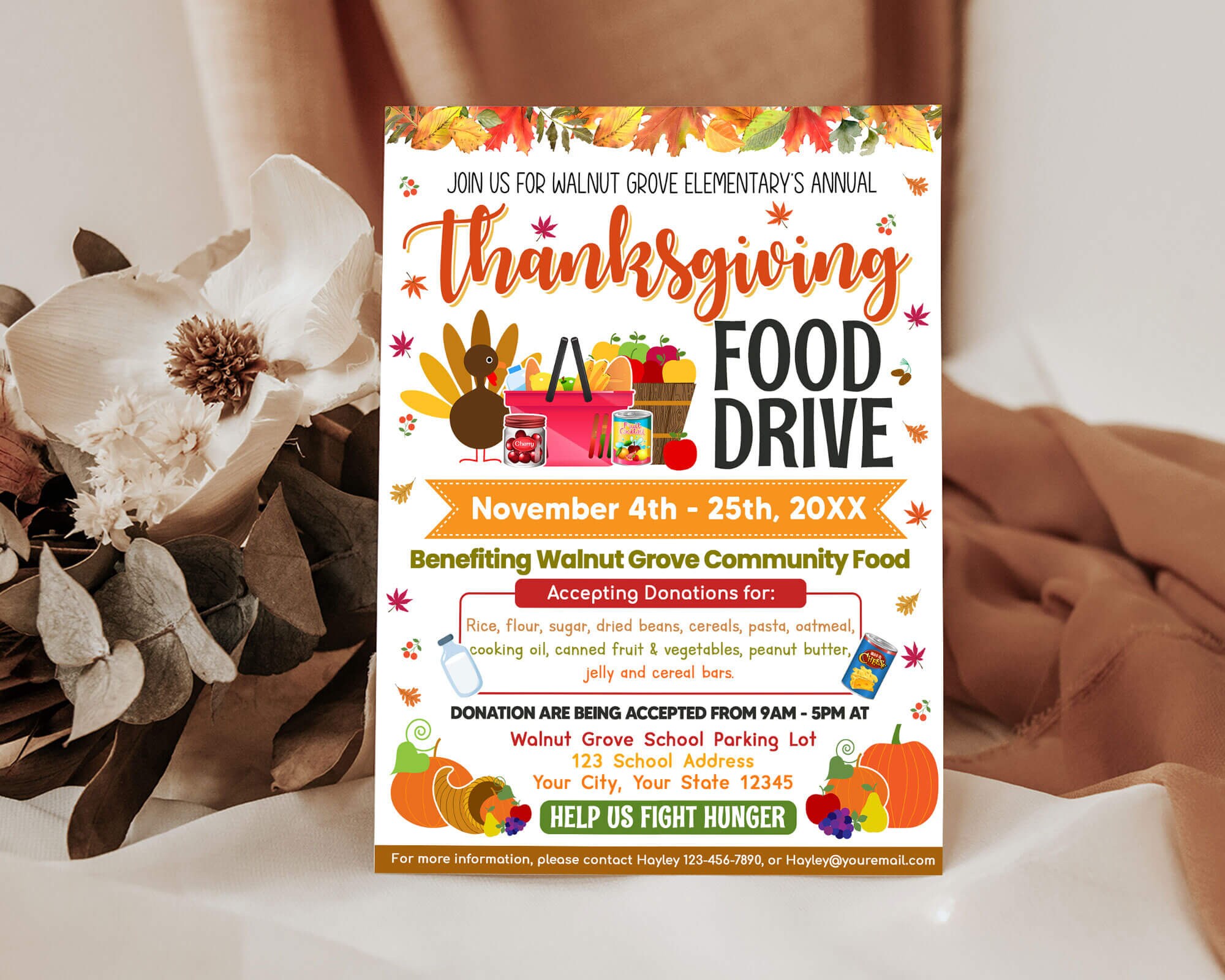 Editable Thanksgiving Food Drive Flyer, Fall Food Drive Flyer, Autumn ...