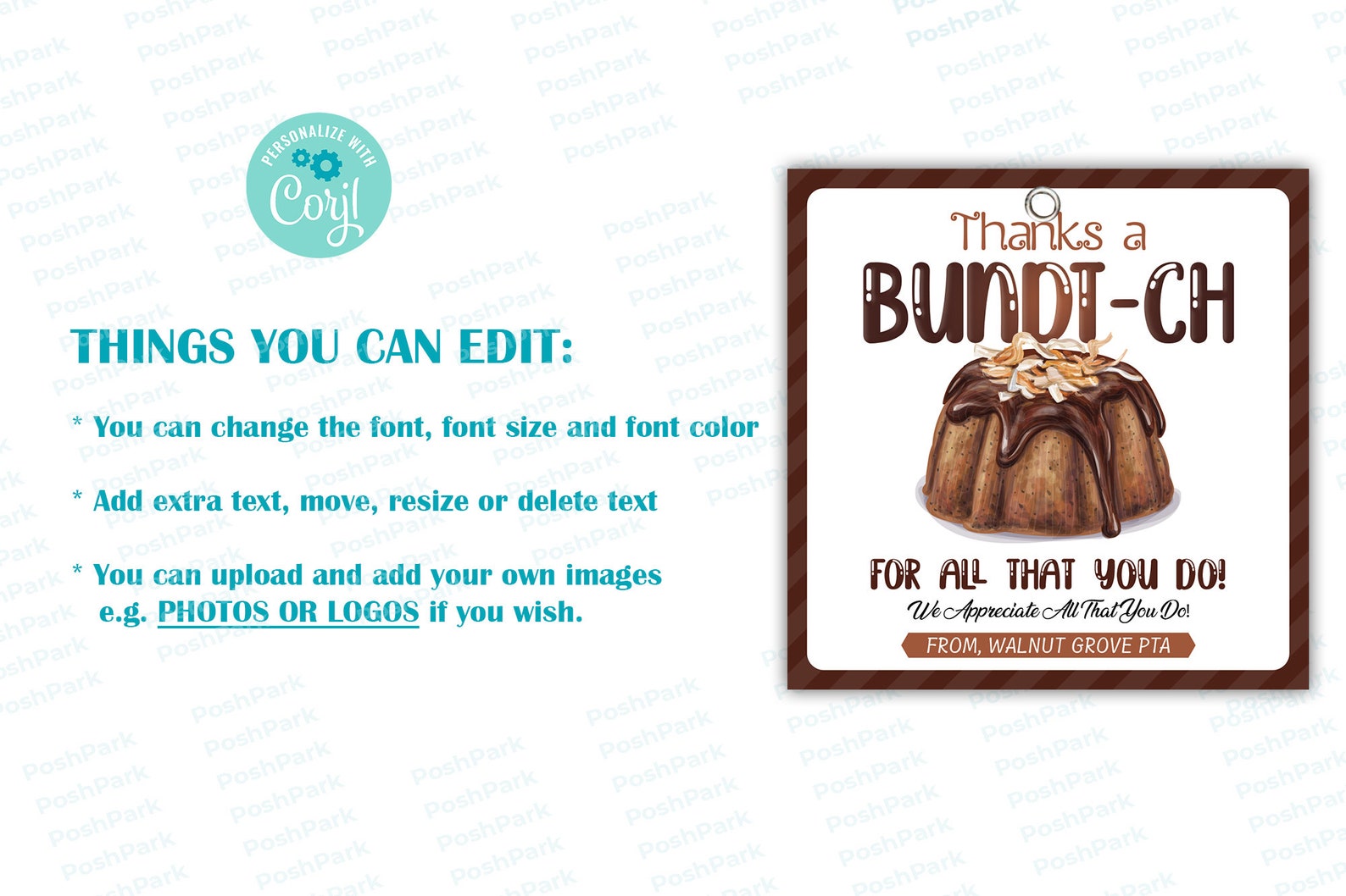 Editable Bundt Cake Tag Thanks a BUNDT-CH for All That You - Etsy